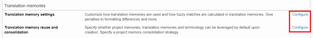 Translation memory settings